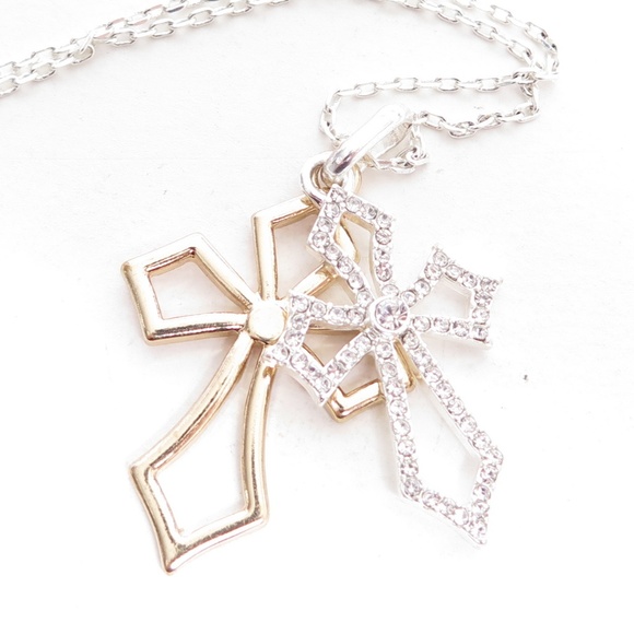 NRO | Jewelry | Nro Signed 2pc Rhinestone Cross Pendant Necklace | Poshmark